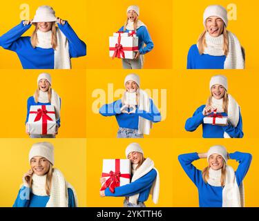 Celebrating Joy With a Diverse Collage of Gift-Wrapped Presents and a ...