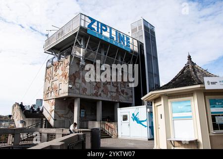 Zipline Launch sign in Niagara Falls, Ontario, Canada Stock Photo - Alamy