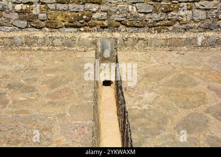 A rainwater drainage system on Gjirokaster Castle roof, southern ...