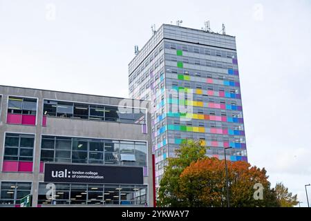 The colourful LCC Tower Building, London College of Communication, UAL ...