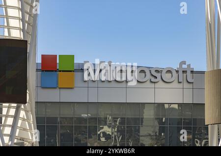 A picture of the Microsoft sign on the facade of the Microsoft Theater ...