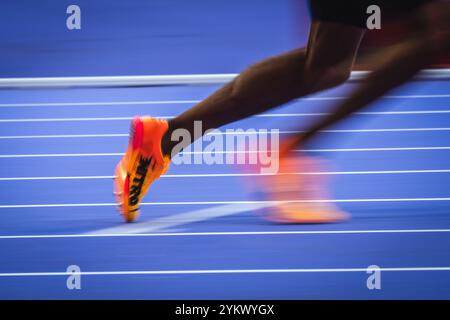 Orange Puma athletic shoes in the 400 meters at the Paris 2024 Olympic ...
