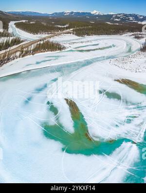 Panoramic springtime view of the melting and thawing Yukon River ...
