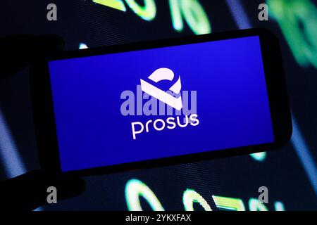 In this photo illustration, the Prosus company logo is seen displayed ...