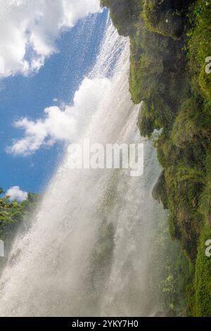 The view under Huangguoshu Waterfall in Guizhou Province, China, blue ...