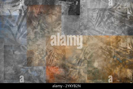 Painting on canvas. Arabic calligraphy wallpaper on a brown wall mixed ...