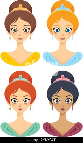 Vector illustrations of four diverse cartoon characters standing with ...