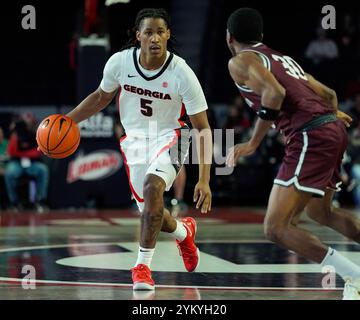 Georgia guard Silas Demary Jr. (5) celebrates his three-point shot ...