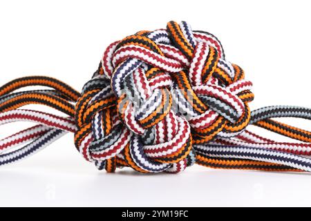 Colorful ropes tied together on white background. Unity concept Stock ...