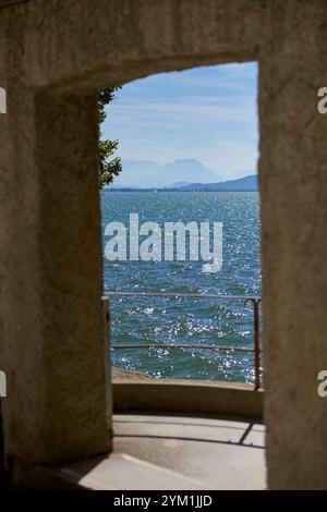 Picturesque View of Bodensee Through Medieval Castle Arch in Lindau ...