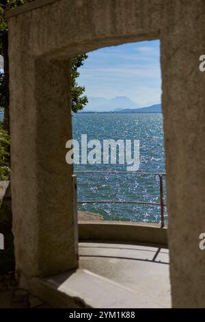 Picturesque View of Bodensee Through Medieval Castle Arch in Lindau ...