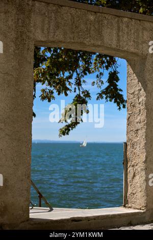 Picturesque View of Bodensee Through Medieval Castle Arch in Lindau ...