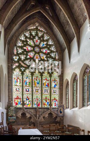 Fourteenth century stained glass window of a bishop, at Christ Church ...