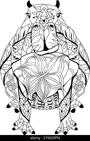 Zentangle stylized Capybara for coloring book on mandala. Hand drawn ...