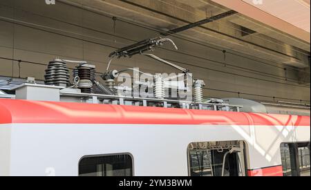 electric-rod pantograph of an electric train connecting the train to ...