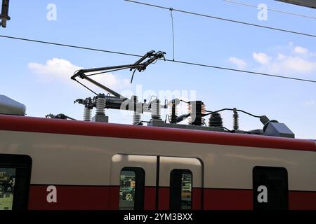 electric-rod pantograph of an electric train connecting the train to ...