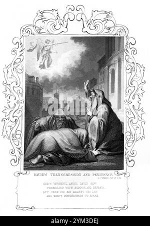 Steel Engraving of David's Transgression and Penitence (1 Chronicles 21 ...