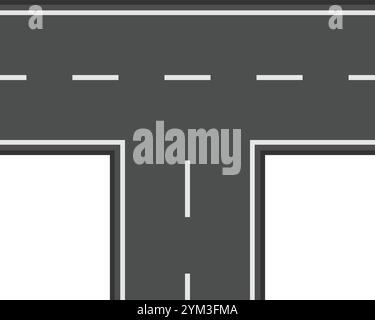 T shaped road intersection marking, asphalt highway with white dividing ...