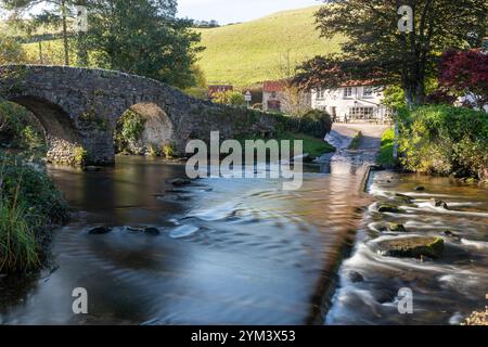 The Badgworthy water river flowing under Malmsmead bridge in Exmoor ...