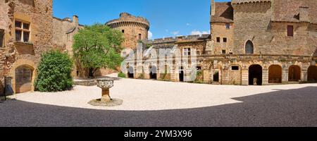 France, Lot, Prudhomat, Castelnau Bretenoux castle (aerial view Stock ...