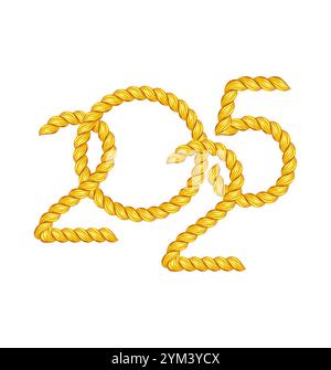 2025 gold twisted rope number. Thin cord realistic text Stock Vector ...