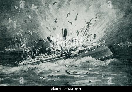 Destruction of the U.S. battleship Maine in Havana Harbor Fe Stock ...