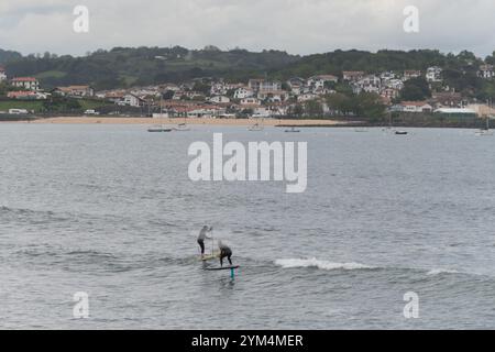 Watersport surfing training in Ciboure and Fort of Socoa bay on Basque ...