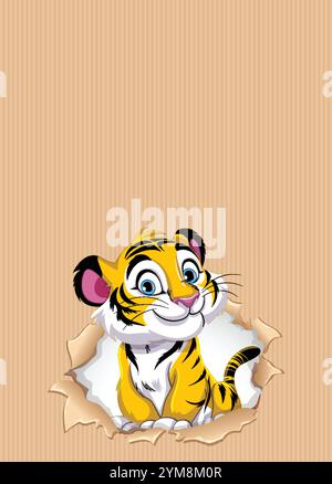Adorable tiger cub peeking through torn paper Stock Vector Image & Art ...