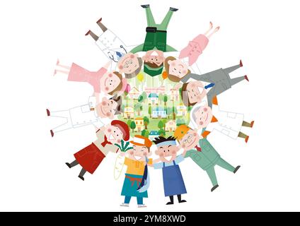Assembly of working people forming a circle Stock Photo - Alamy