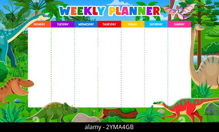 School timetable with dinosaurs and week days. Vector schedule of ...