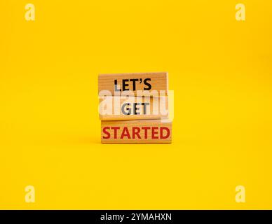 Lets get started symbol. Concept words Lets get started on white puzzle ...