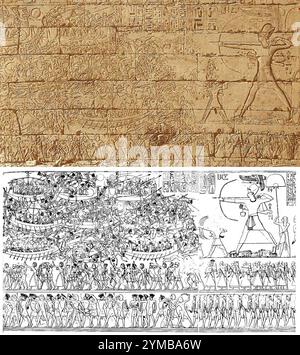 NAVAL BATTLE OF RAMSES III. WITH THE SEA PEOPLE.DETAIL SHOWS AN ...