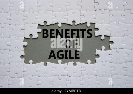 Benefits of Agile symbol. White puzzle with words Benefits of Agile ...