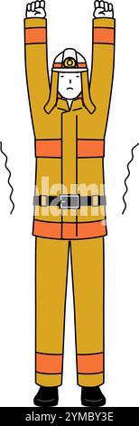 Firefighter in fire uniform stretching and standing tall, Vector ...