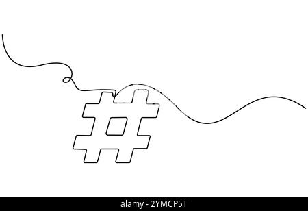 Hashtag symbol. One line continuous Hashtag. Line art, outline, single ...