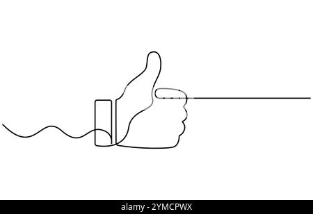 Continuous line drawing of like icon. Thumb up in one line drawing. One ...