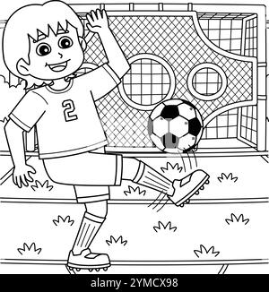 Female Soccer Player Goal Coloring Page for Kids Stock Vector Image ...