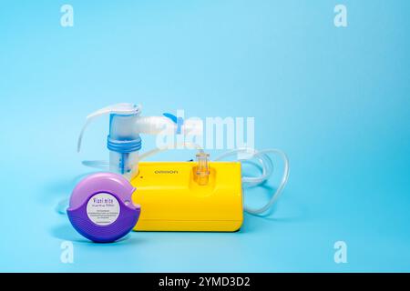 Asthma inhalers on white background Stock Photo - Alamy