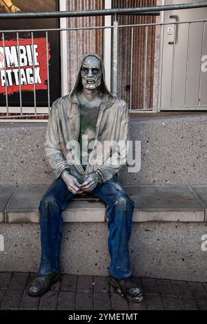Zombie sitting on a bench on Clifton Hill in Niagara Falls, Ontario ...