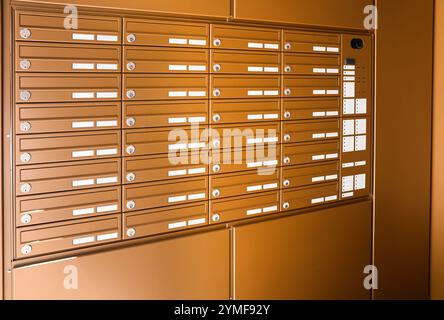 Brown mailboxes in residential building Stock Photo - Alamy