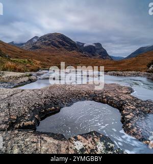 River Coe towards Three Sisters, Glencoe, Scotland Stock Photo - Alamy