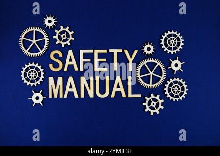 Safety alphabet letters with gears element on navy blue background ...