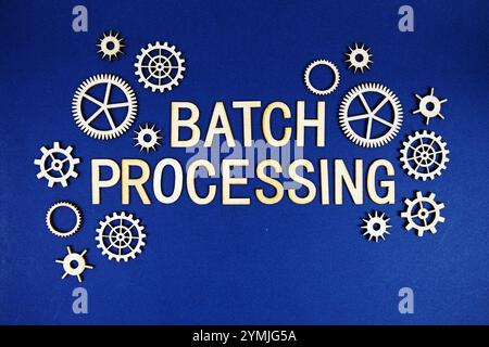 Processing alphabet letters with gears element on navy blue background ...