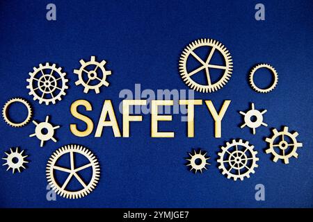 Security alphabet letters with gears element on navy blue background ...
