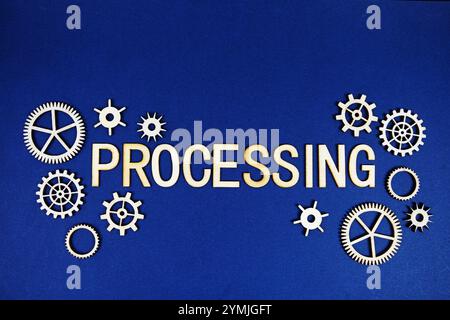 Batch Processing alphabet letters with gears element on navy blue ...