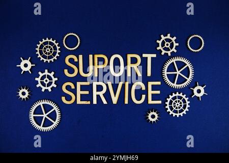 Technical Support alphabet letters with gears element on navy blue ...