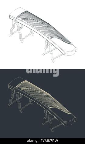 Vector illustration of stylized Chinese instrument guzheng Stock Vector ...