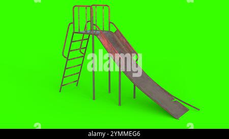 abandoned children slide with green background Stock Photo - Alamy