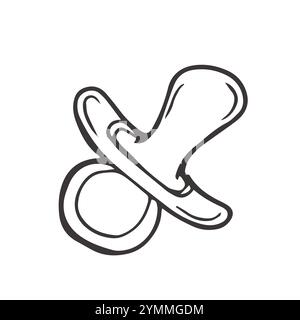 Pacifier icon in doodle sketch lines. Baby comfort quiet toddler nipple ...