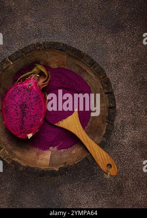 Pitaya powder, dragon fruit, freeze-dried powder, top view, no people ...